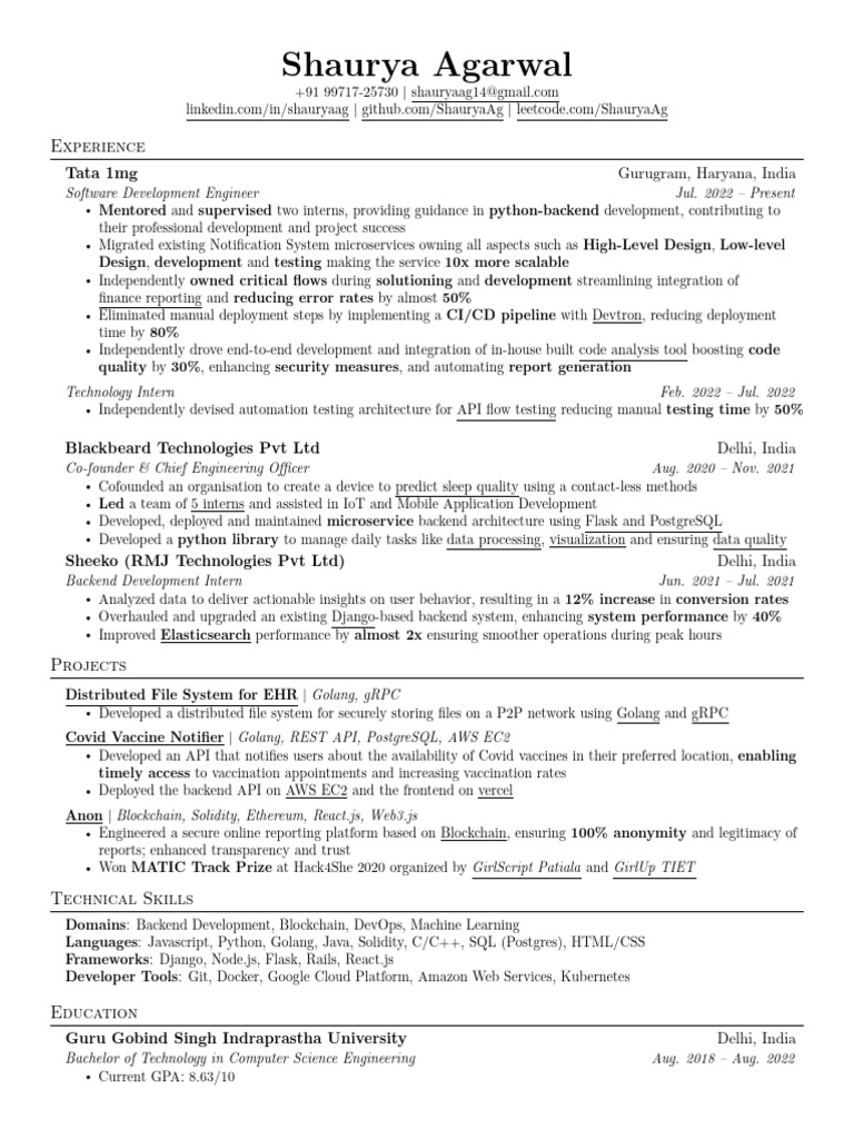 Shaurya Agarwal Resume | PDF | Postgre Sql | Software Development