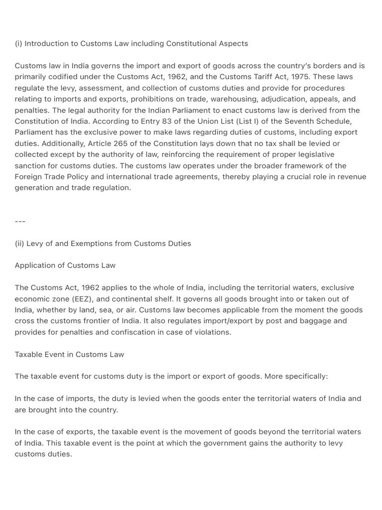 Overview of Indian Customs Law | PDF | Customs | Tariff