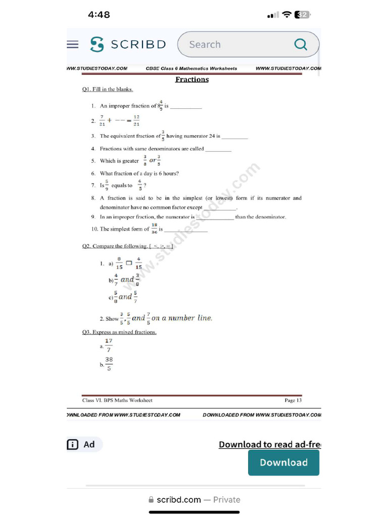 fraction worksheet | PDF