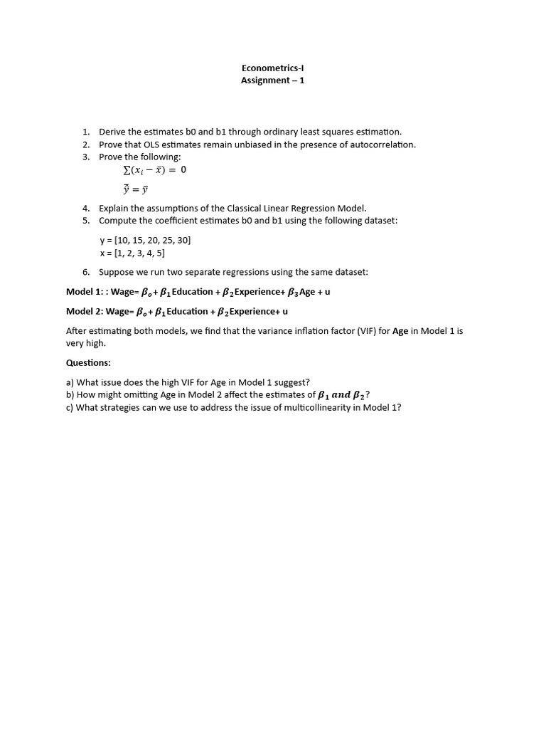 Econometrics Assignment: OLS & Regression Analysis | PDF