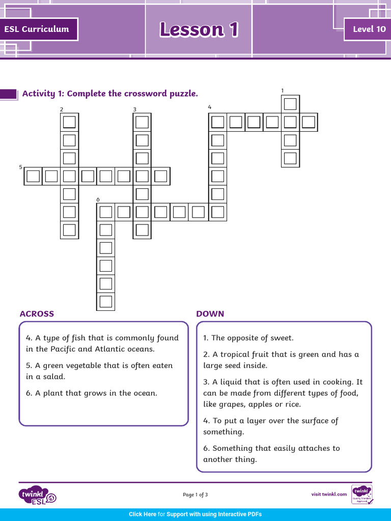 Lesson 1 - Level 10 Interactive Worksheet | PDF | English As A Second Or Foreign Language | Foods