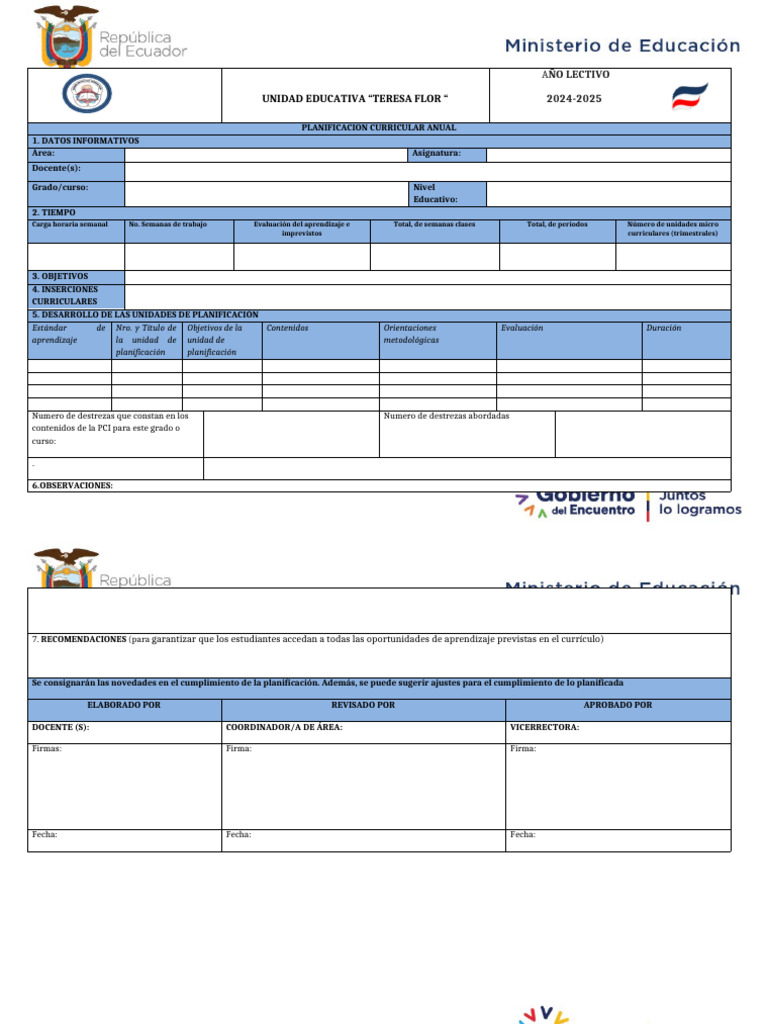 Formato Pca 2025 | PDF
