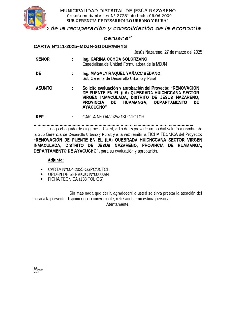 CRATA N°111-2025 EVALUACION,APROBACION Y- PUENTE SECTOR VIRGEN ...
