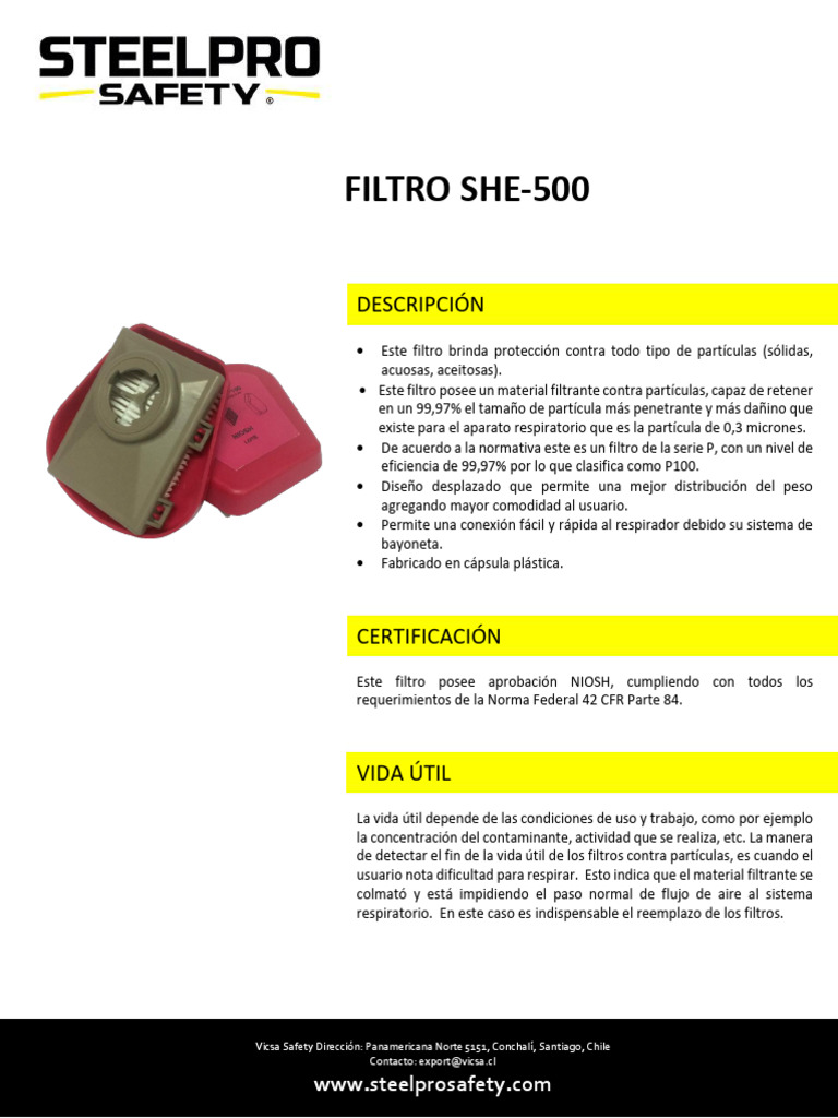 FILTRO POLVOS Steelpro - Ficha Técnica SHE-500 | PDF | Sistema respiratorio
