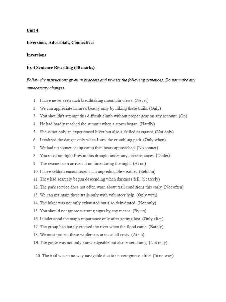 Sentence Rewriting Pack 1 Ex | PDF | Hiking | Mountaineering
