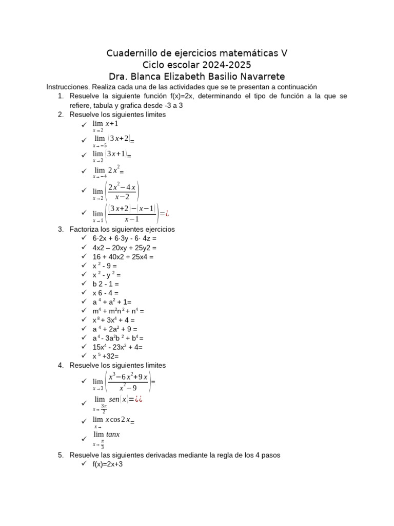 Cuadernillo de Ejercicios Matemáticas V | PDF | Matemáticas
