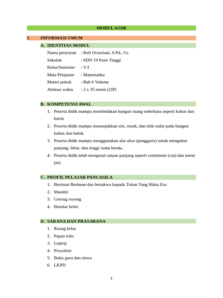 Modul Observasi MTK Semester 1 | PDF