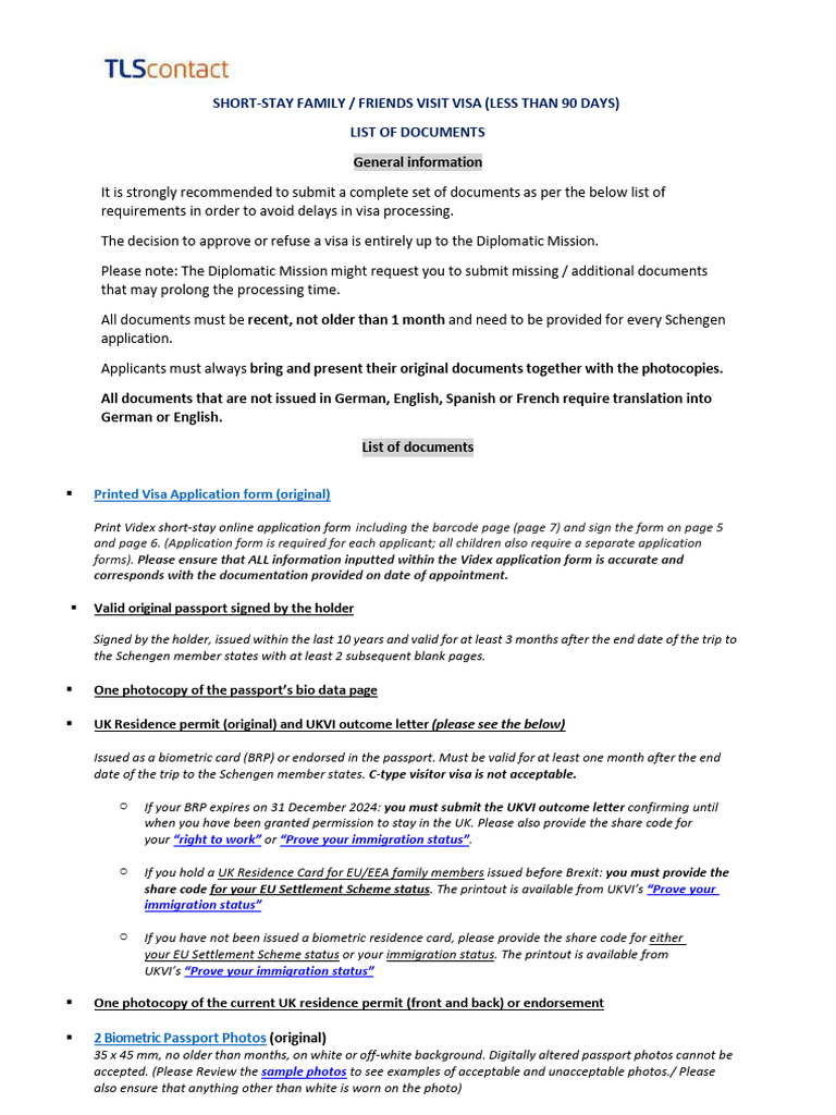 Schengen Short-Stay Visa Document Checklist | PDF | Travel Visa | Passport