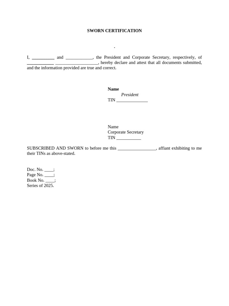 Sworn Certification Document | PDF