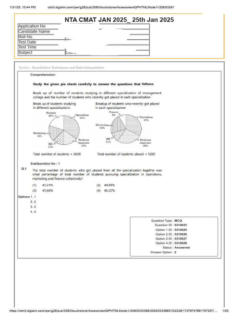 CMAT 2025 MCQ Answer Sheet | PDF | Multiple Choice | Tests