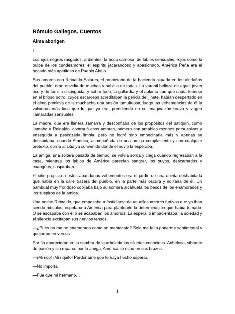 Rómulo Gallegos Cuentos 2 | PDF | Amor | Pensamiento