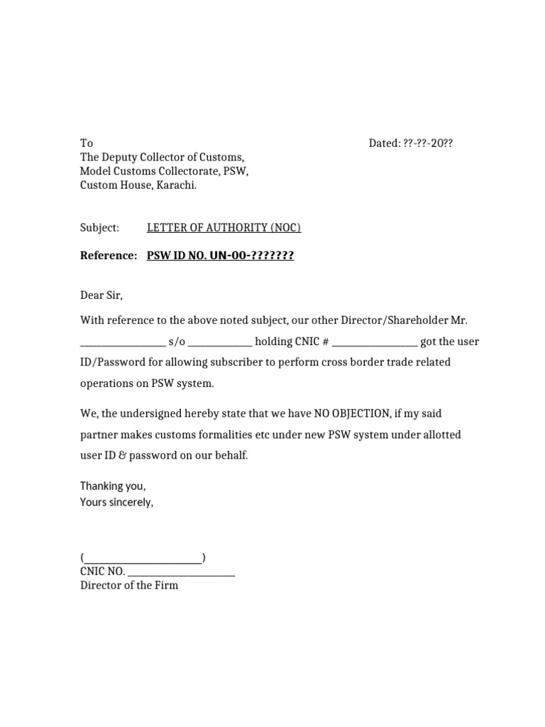 Authority Letter Draft | PDF