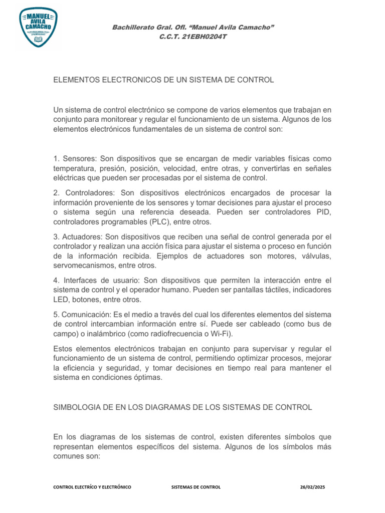 Elementos de Un Sistema de Control | PDF | Sistema de control | Electrónica