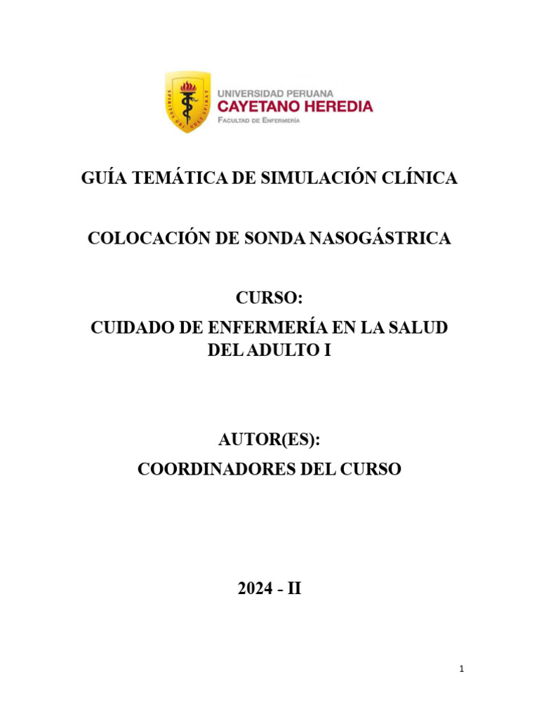 2. Guía temática colocación de SONDA NASOGASTRICA 2024 II | PDF | Medicina CLINICA ...