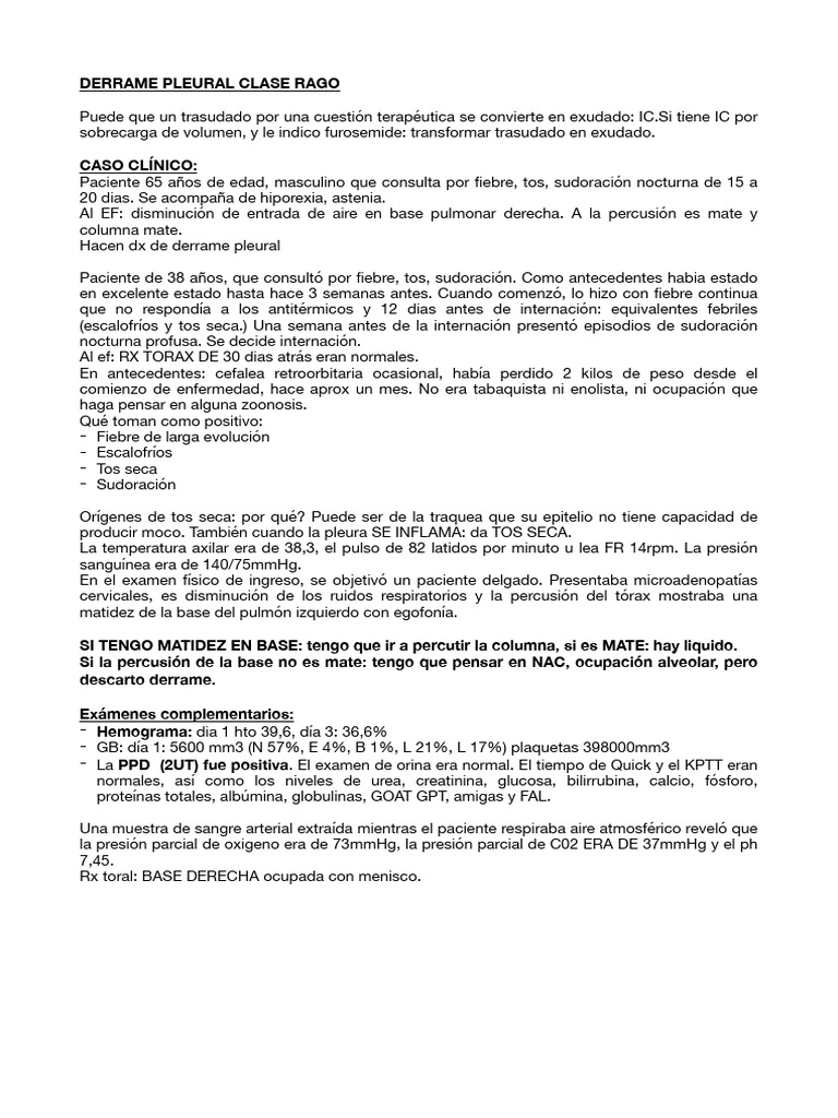 Derram Pleural Clase Rago | PDF | Enfermedades y trastornos | Medicina CLINICA