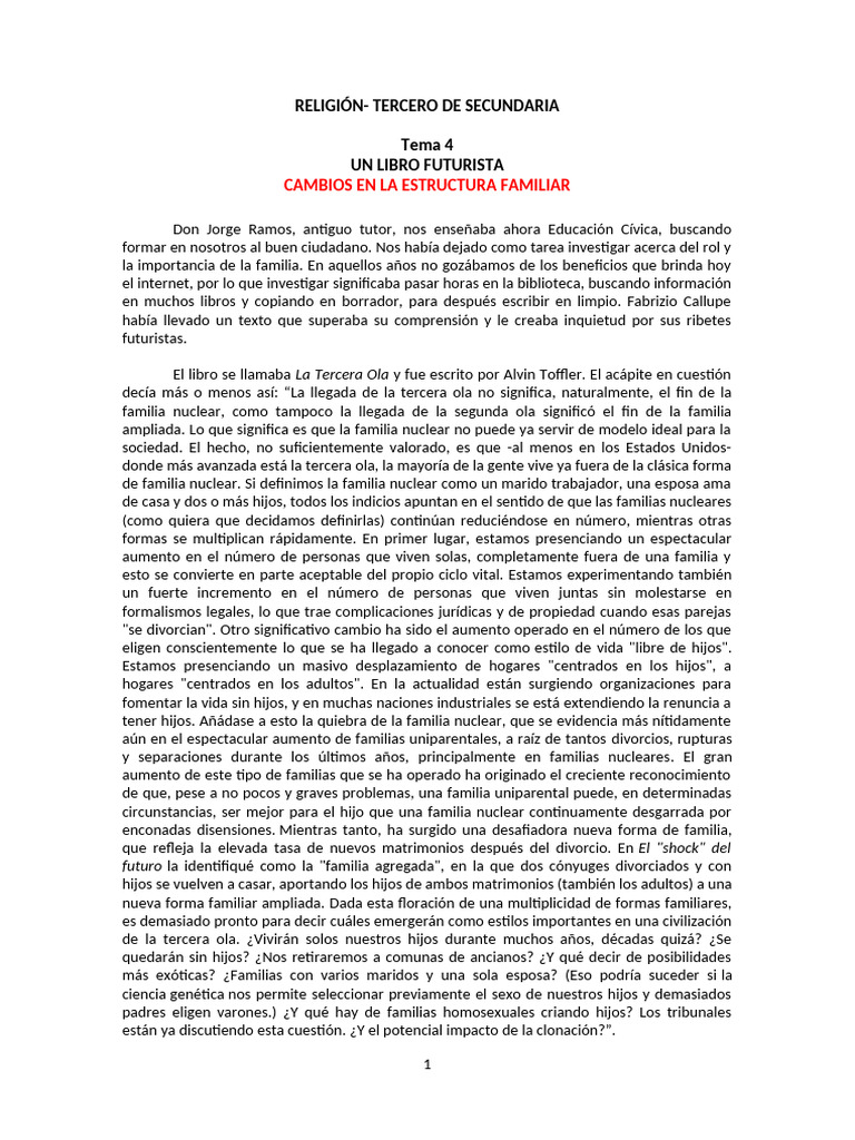 Tema 4 Cambios en La Estructura Familiar | PDF | Familia | Divorcio