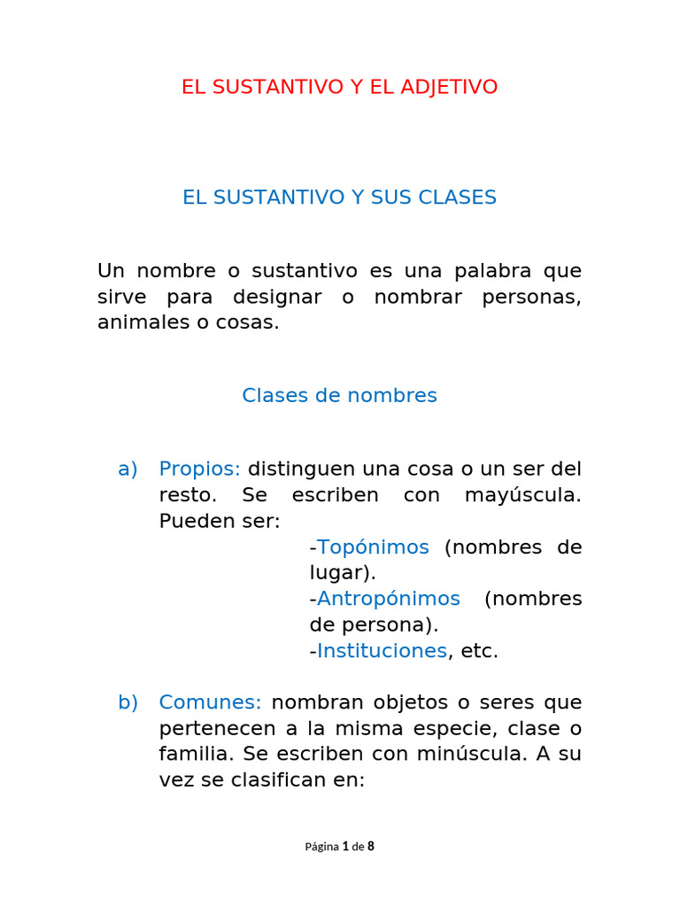 EL SUSTANTIVO Y EL ADJETIVO | PDF | Sustantivo | Adjetivo