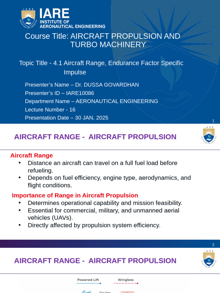 4.1aircraft Range, Endurance Factor Specific Impulse (CO2) | PDF ...