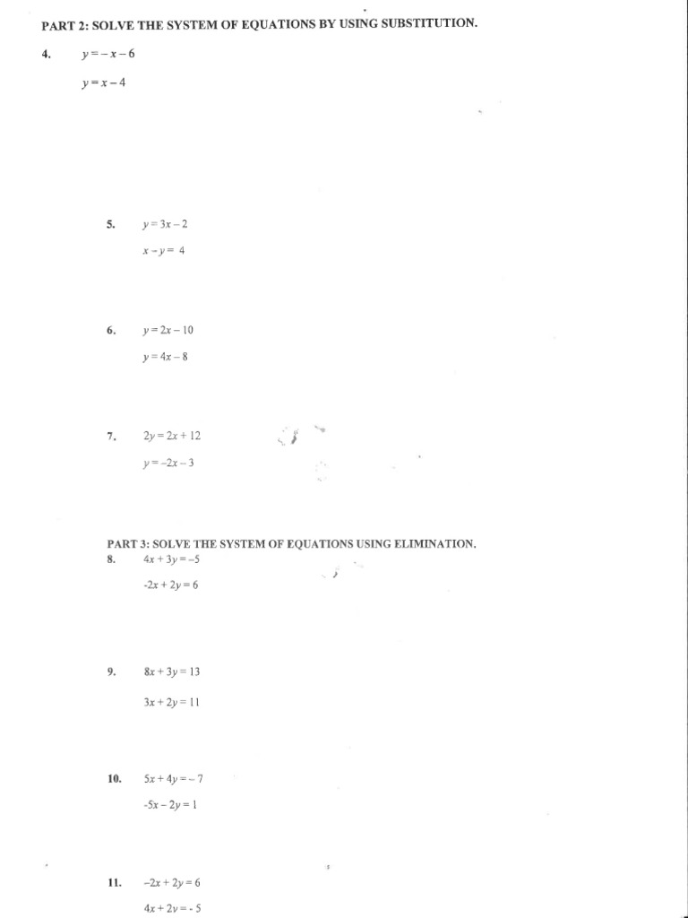 4' Y:-X-6 Y:x-4: Part 3: Solve System of Equations Using | PDF