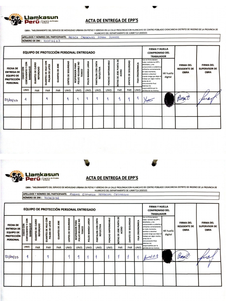Actas de Entrega de Epps | PDF