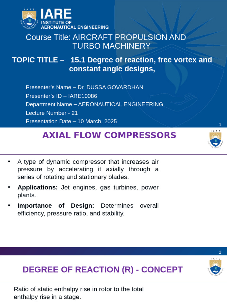 15.1 Degree of Reaction, Free Vortex | PDF | Turbine | Chemical Equipment