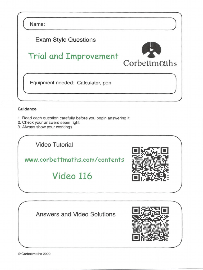 Trial and Improvement Answers | PDF