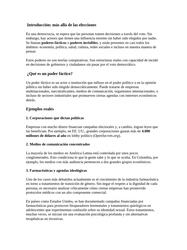 Lectura 1 de Política. Grado Once. Poder Factico. | PDF | Democracia ...