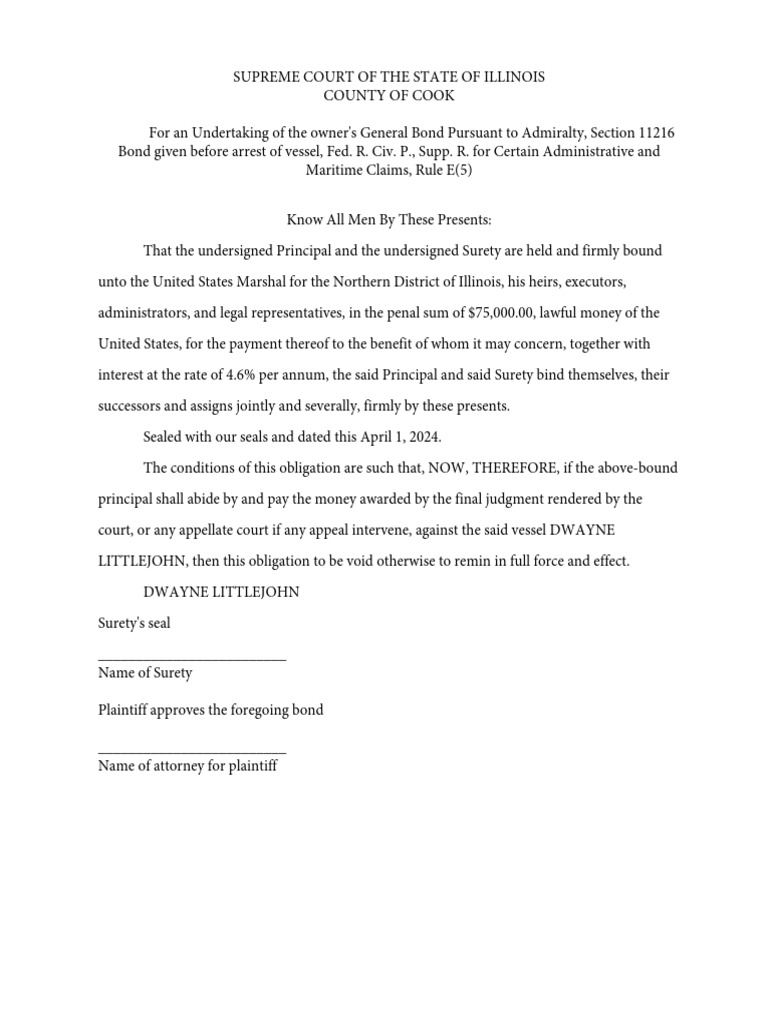 Undertaking of Bond Before Arrest of Vessel 2024 | PDF