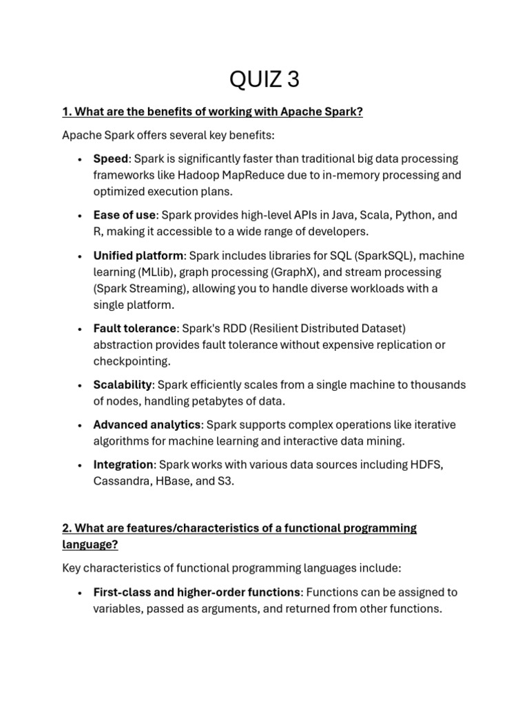 Lê Thị Hậu - ITDSIU21085 - Quiz3 | PDF | Apache Spark | Parallel Computing
