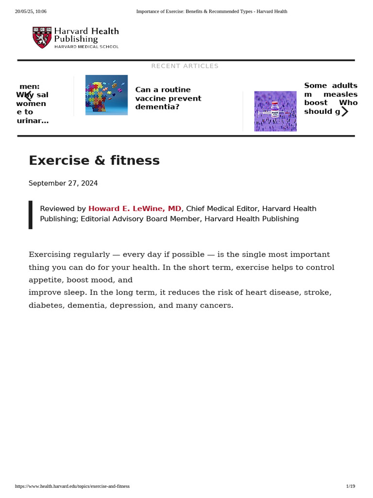 ANNE - Importance of Exercise - Benefits & Recommended Types - Harvard ...