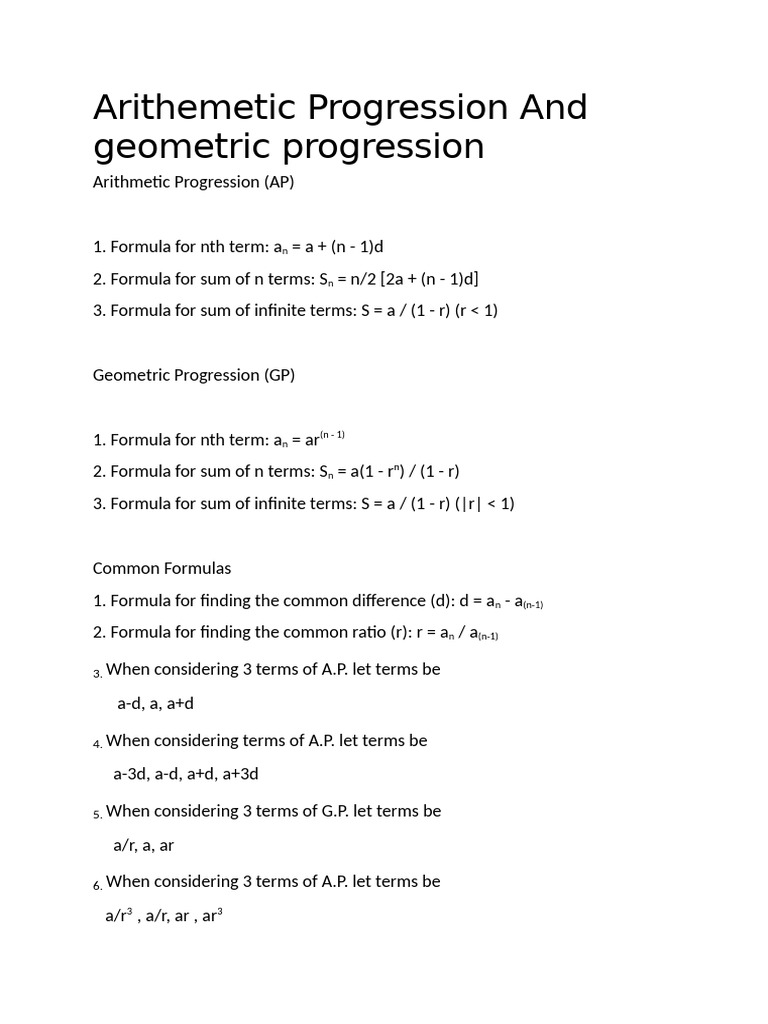 Arithemetic Progression and Geometric Progression | PDF