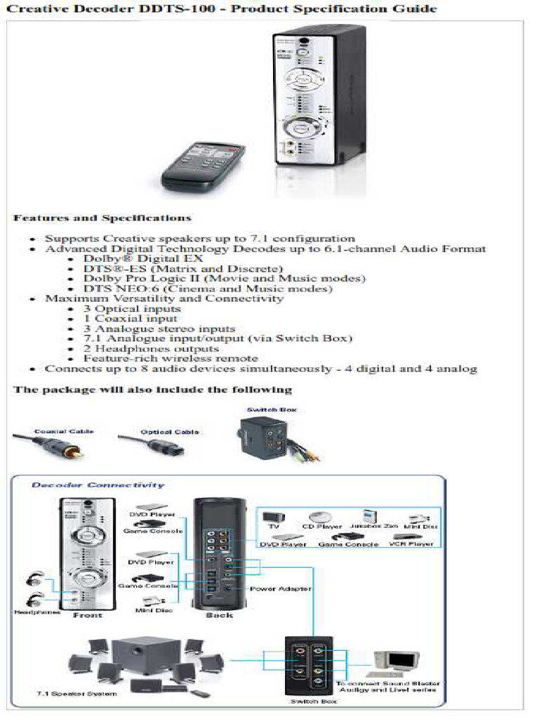 Creative Decoder DDTS-100 - Product Specification Guide | PDF