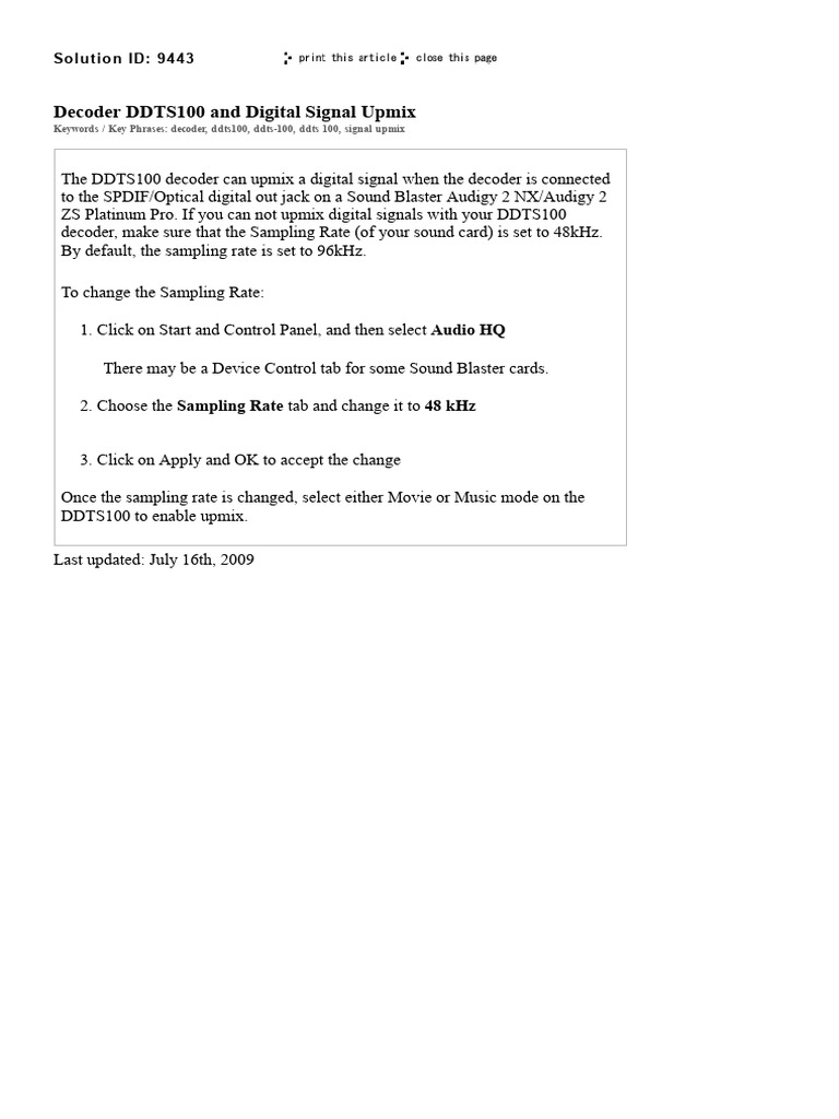Creative Decoder DDTS100 and Digital Signal Upmix | PDF