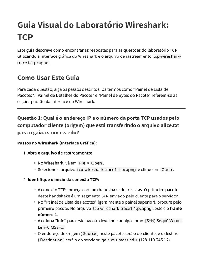 Guia Visual Do Laboratório Wireshark - TCP | PDF | Protocolo de controle de transmissão | Porta ...