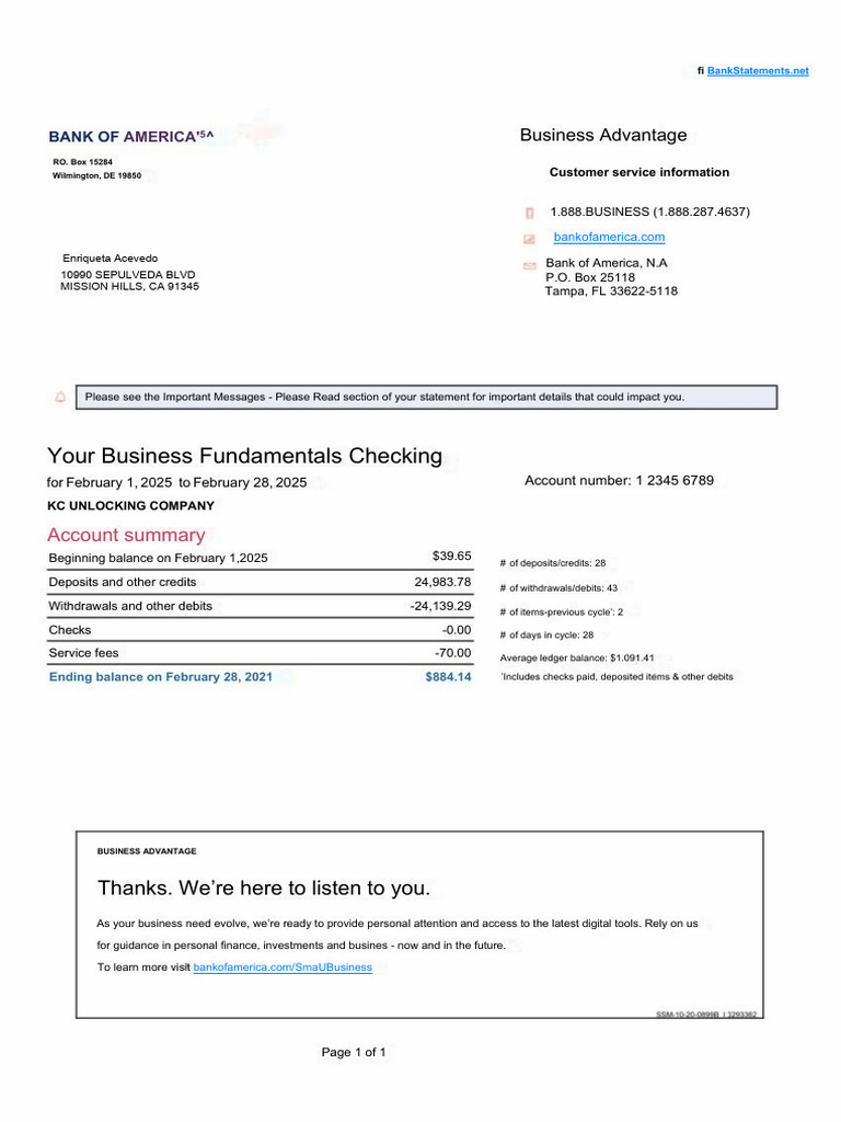 Bank of America Business Statement 2025 | PDF | Banks | Debits And Credits