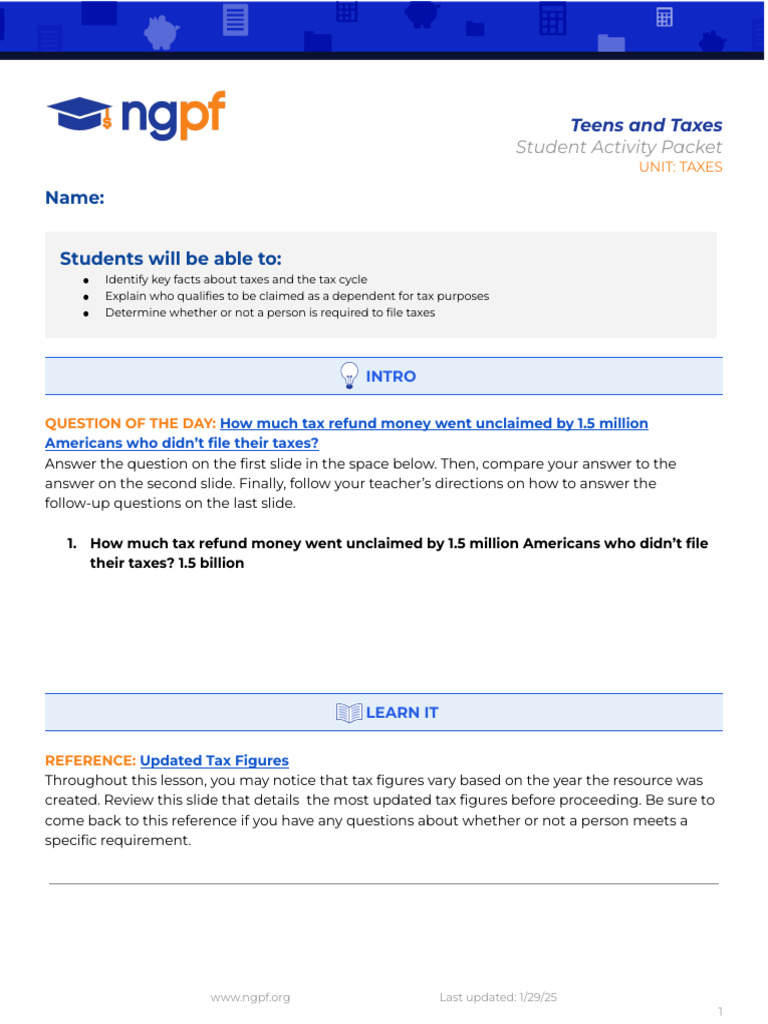 Tax Filing Requirements for Teens | PDF