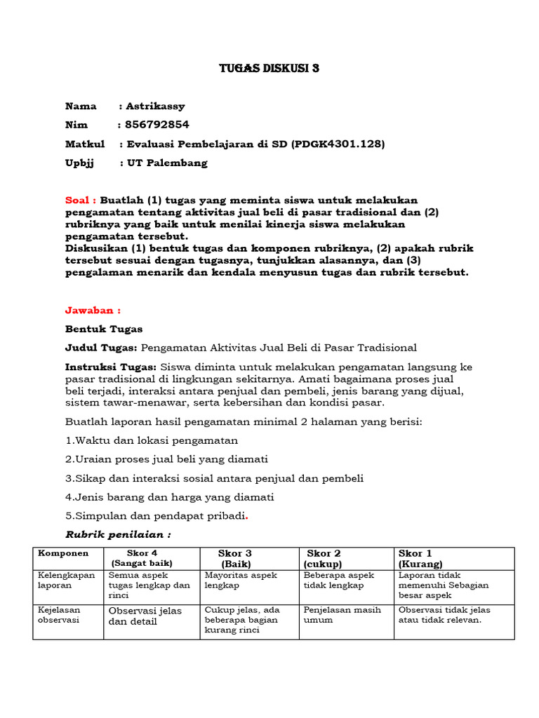 Tugas Diskusi 3 - Evaluasi Pembelajaran Di SD | PDF