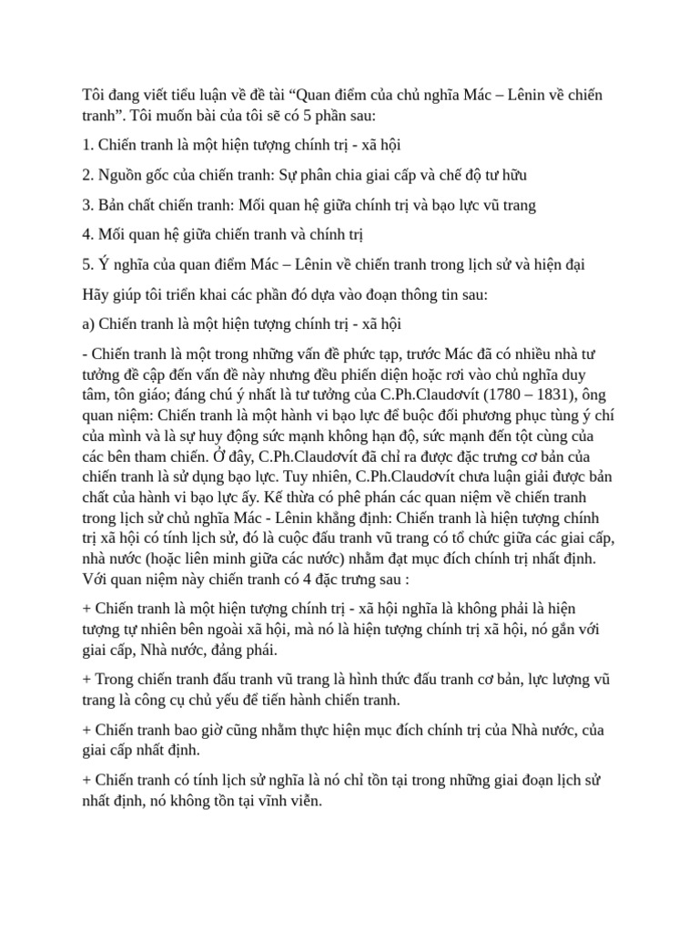1. Quan điểm của chủ nghĩa Mác - Lênin về chiến tranh | PDF