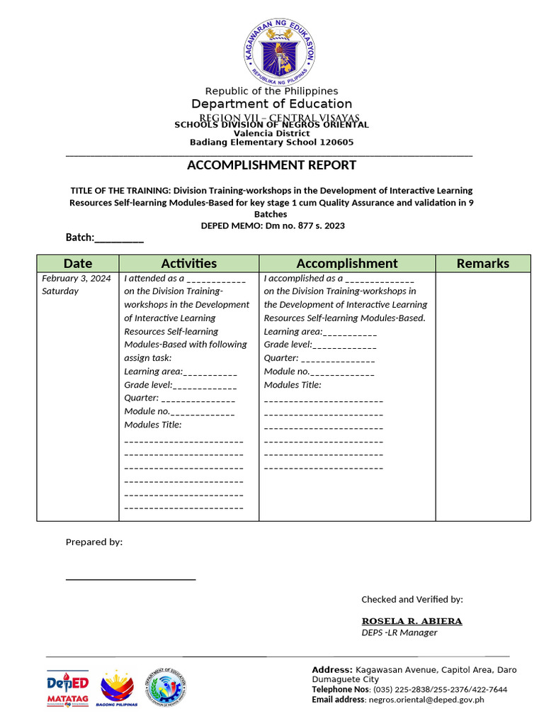 Accomplishment Report Division | PDF | Governance | Government Institutions