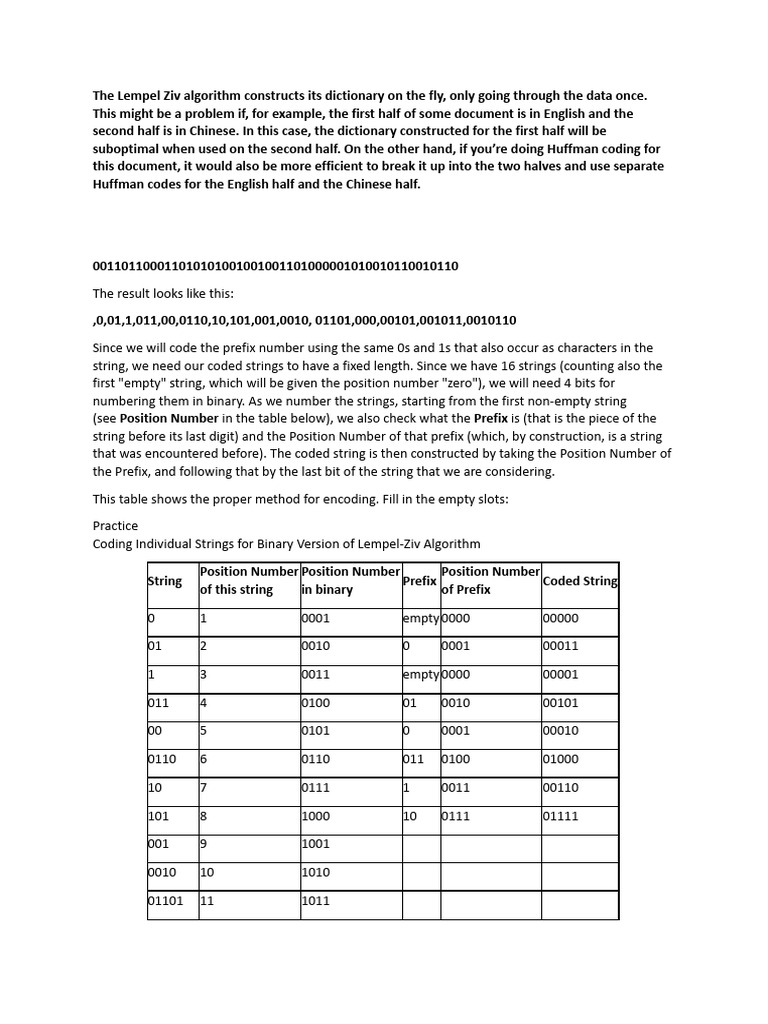 The Lempel Ziv Algorithm Constructs Its Dictionary On The Fly | PDF | String (Computer Science ...