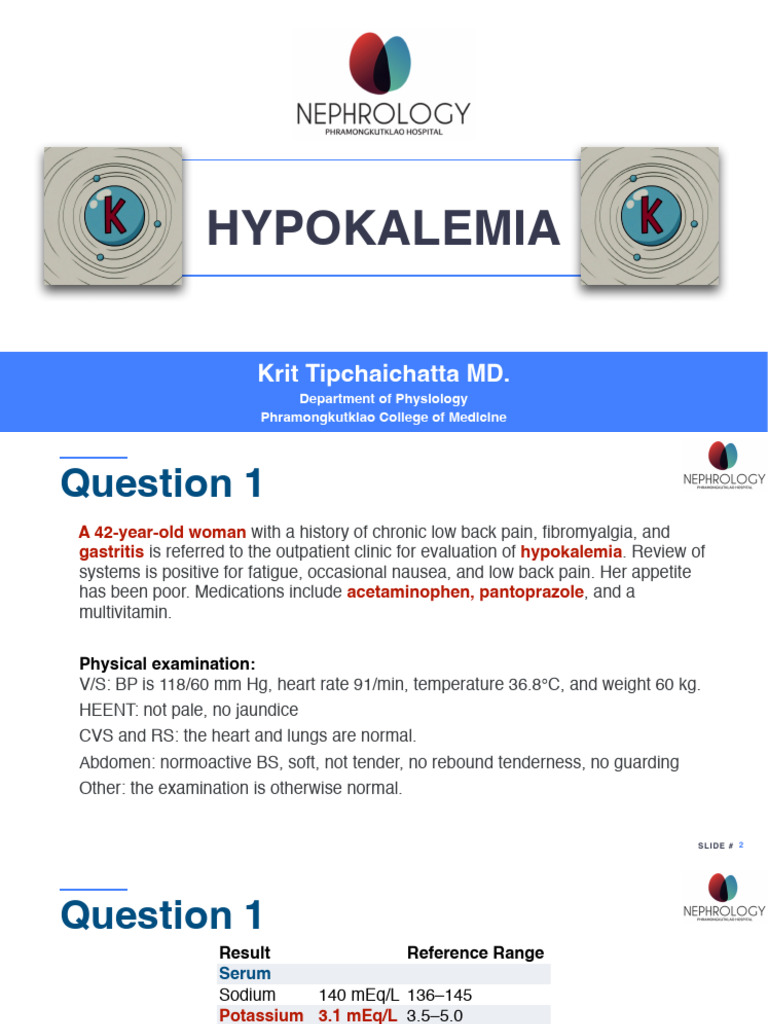 Hypokalemia Physio ปี3 แจก | PDF | Kidney | Medical Specialties