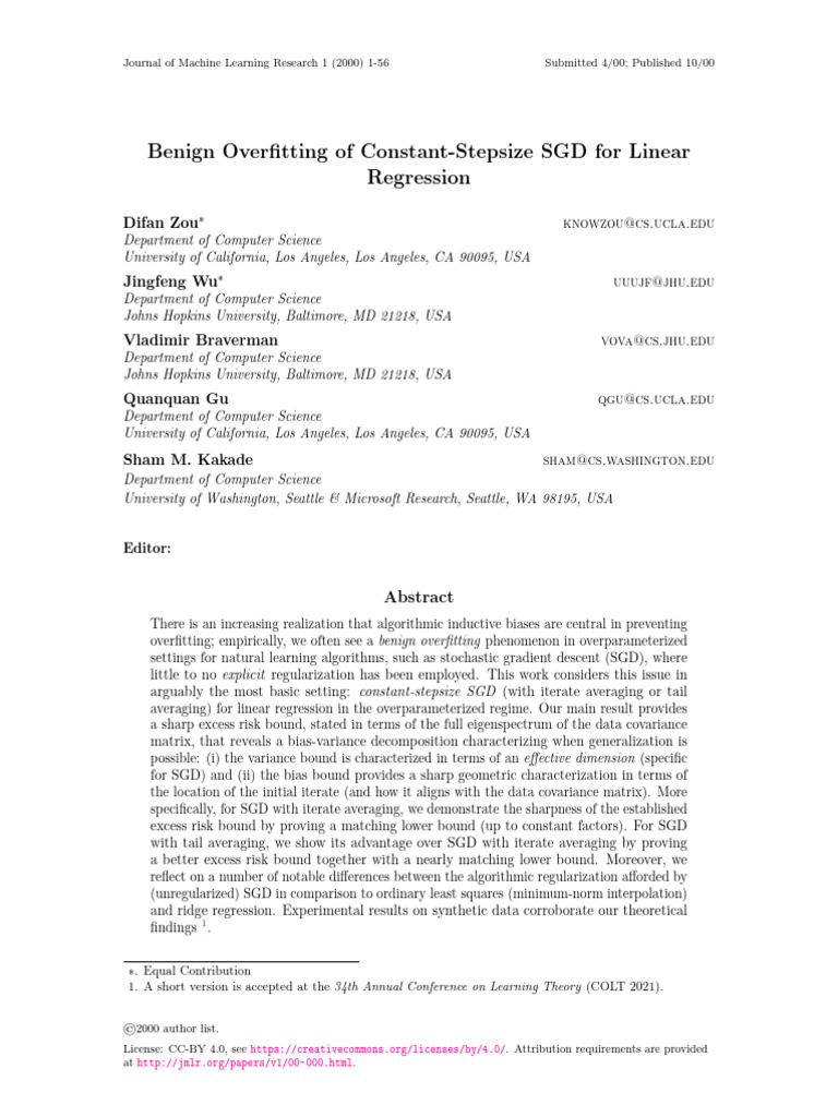 Benign Overfitting of Constant-Stepsize SGD For Linear Regression | PDF ...