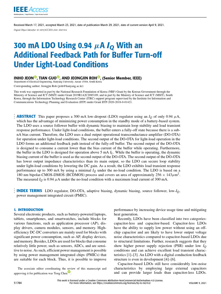 300 MA LDO Using 0.94 A IQ With An Additional Feedback Path For Buffer ...
