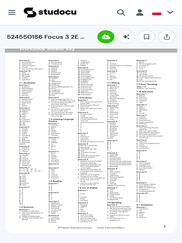 Focus 3 Workbook Answer Key | PDF