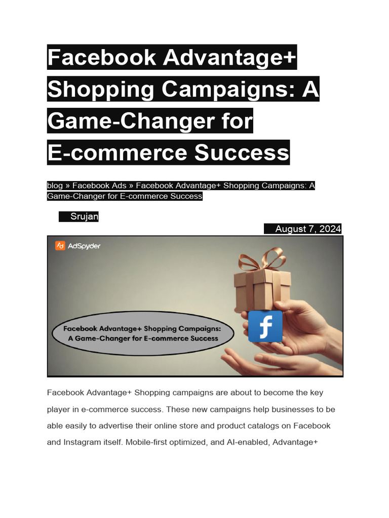 Facebook Advantage+ Shopping Campaigns A Game-Changer For E-Commerce ...