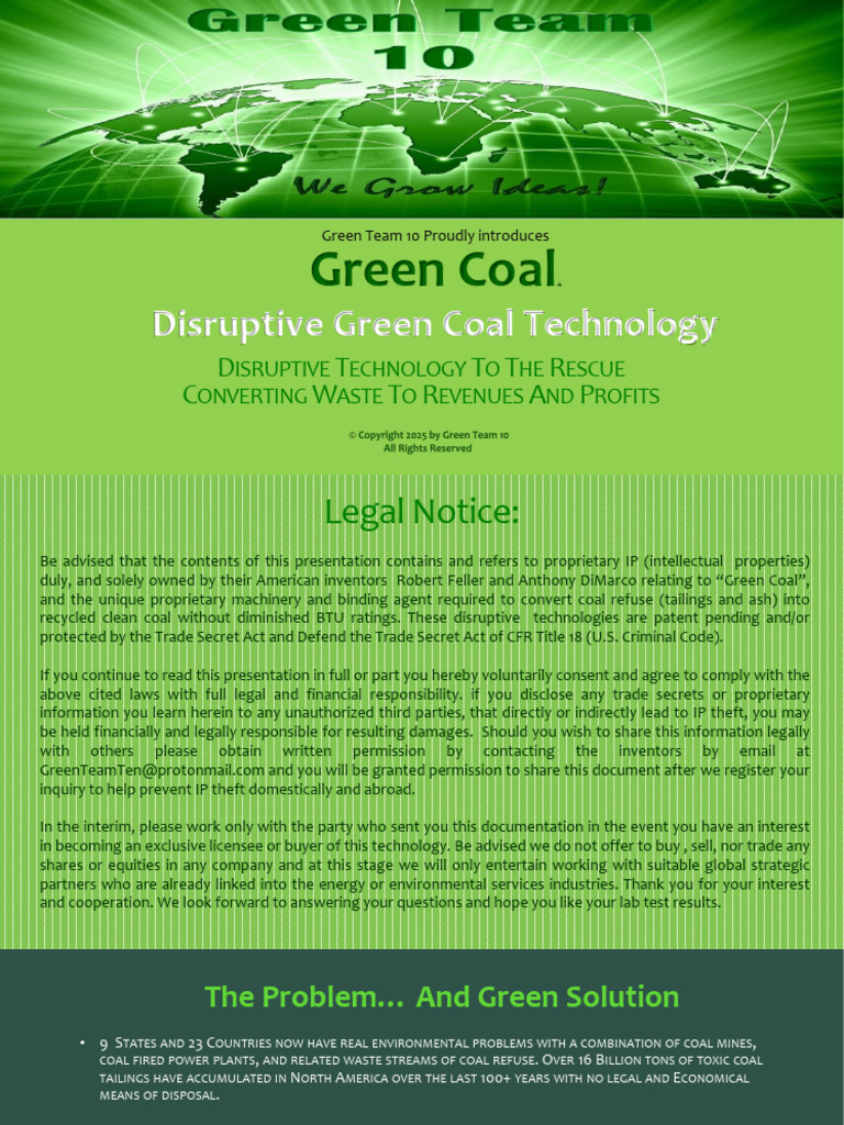 Green Team 10 Proudly Introduces: Disruptive Green Coal Technology ...