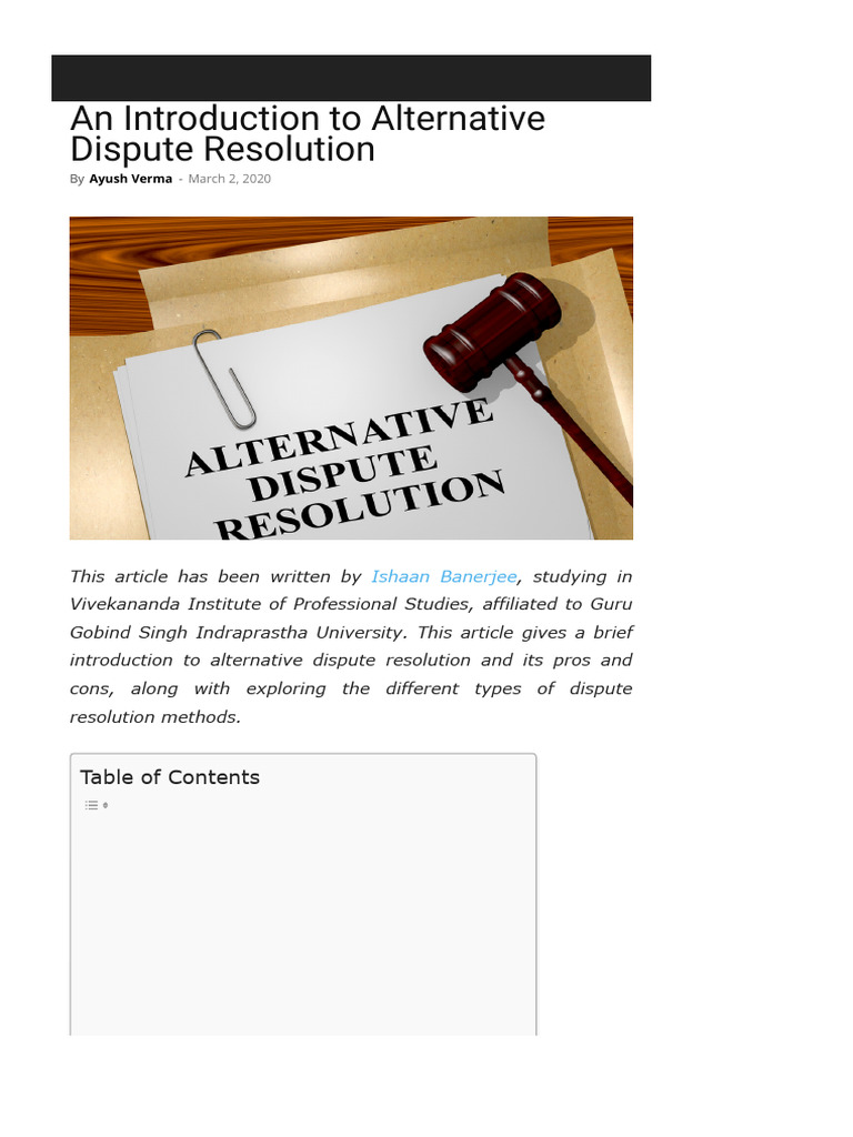 Overview of Alternative Dispute Resolution | PDF | Alternative Dispute ...