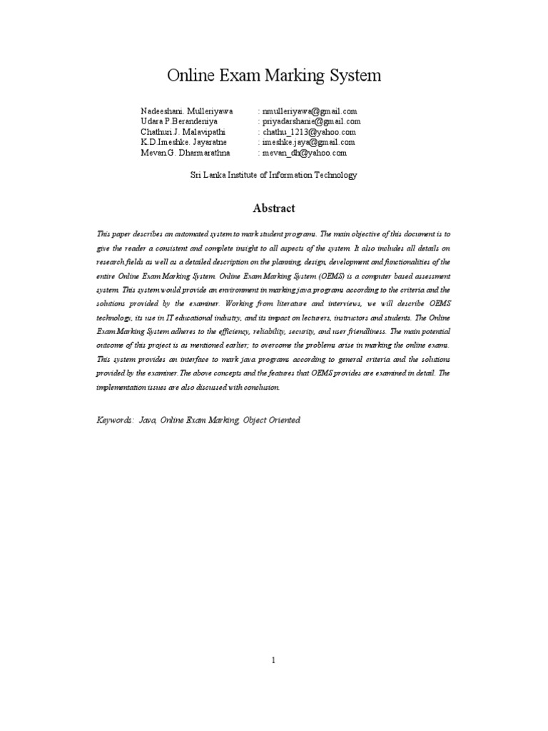 Research Paper - Online Exam Marking System | PDF | Prototype | Test ...