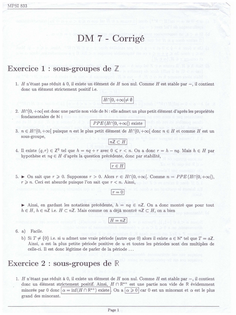 Maths Correction DM 7 | PDF