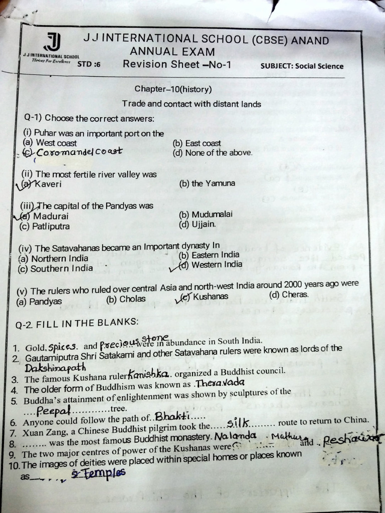 SS Std-6 Answer Key Revision Worksheet 1 To 4 | PDF | Tropics | Monsoon